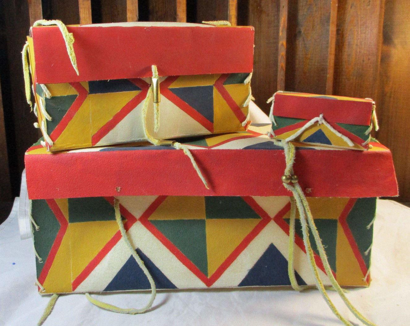 Three Piece Nesting Parfleche Native American Boxes