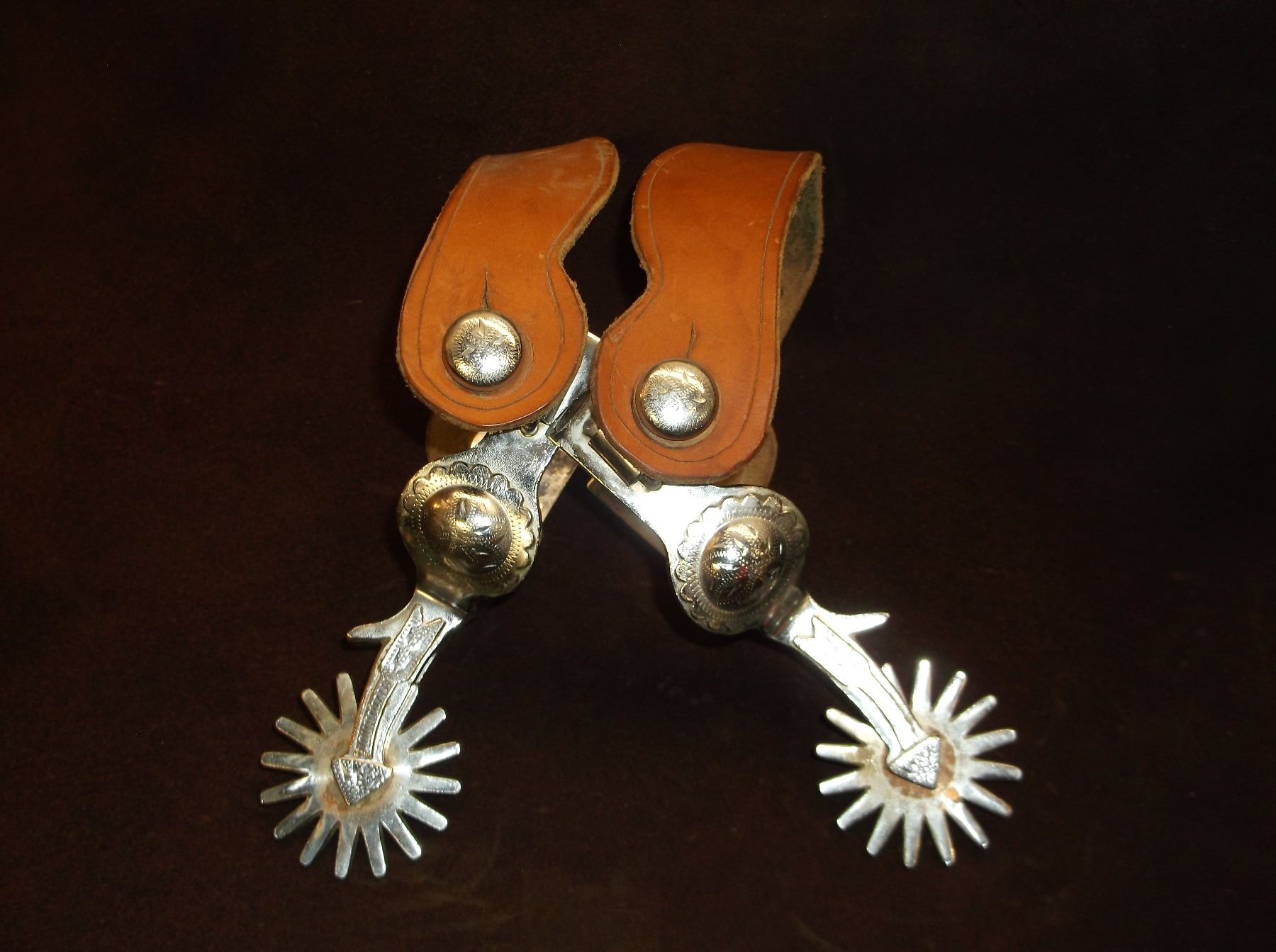 Marked Crockett Nickel Plated Spurs- Frontier Pattern- Arrow Shanks ...