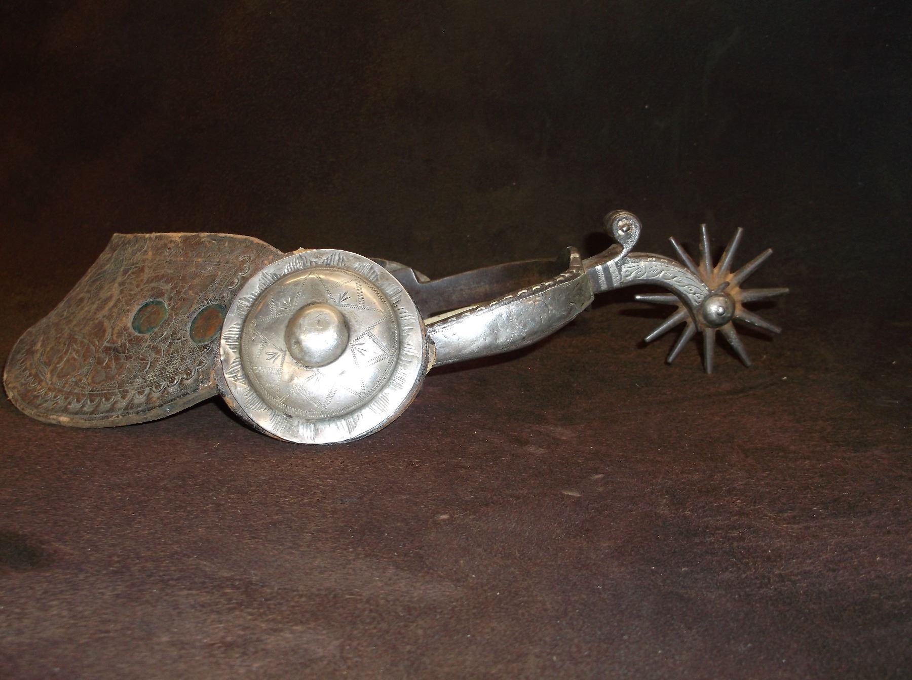 Unmarked Early California Silver Inlaid Spurs- Drop Shank- Barrel Chap ...