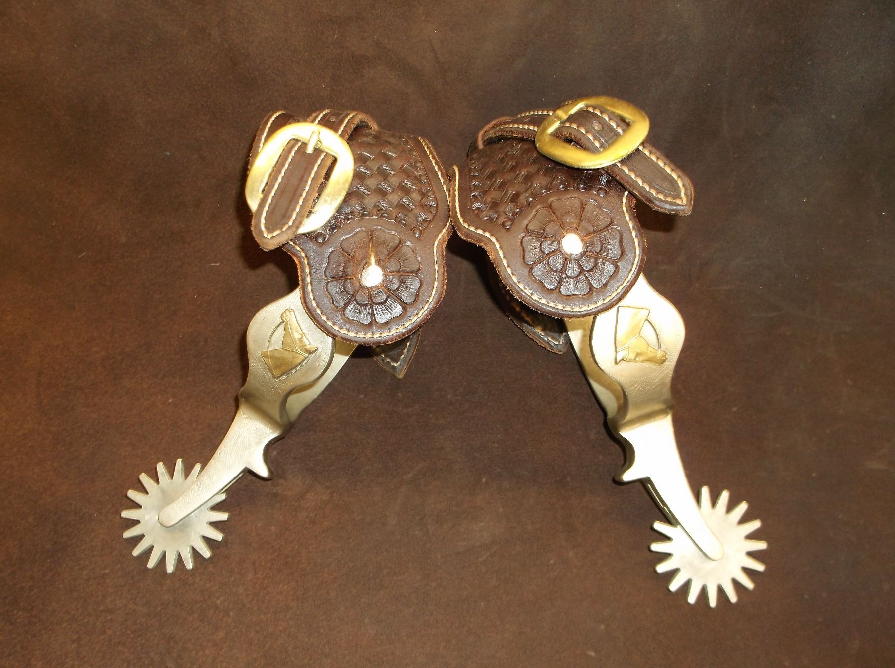 Marked Ricardo Nickel Silver Spurs- Brass Horse Heads- Engraved- Chap ...