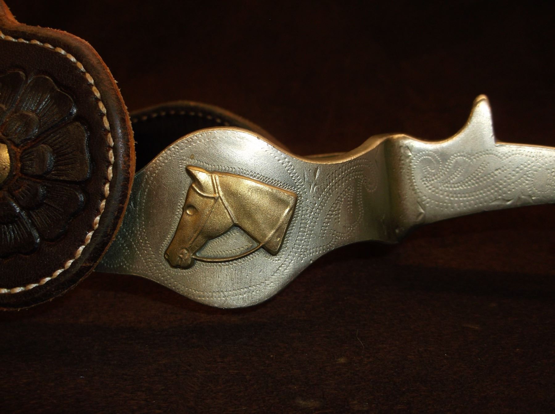 Marked Ricardo Nickel Silver Spurs- Brass Horse Heads- Engraved- Chap ...
