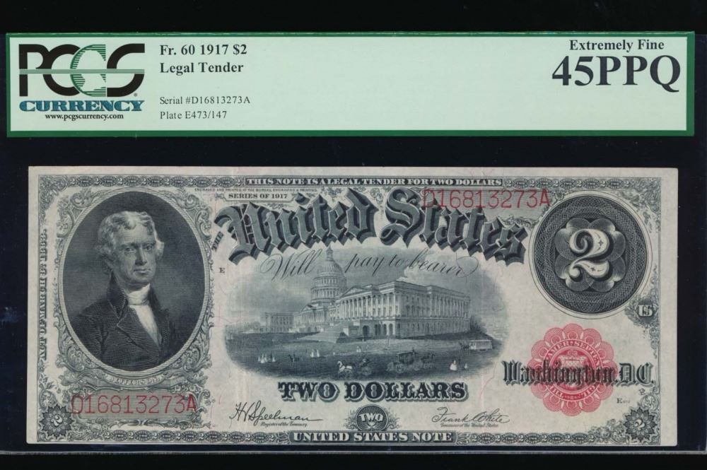 1917 $2 Legal Tender Note PCGS 45PPQ