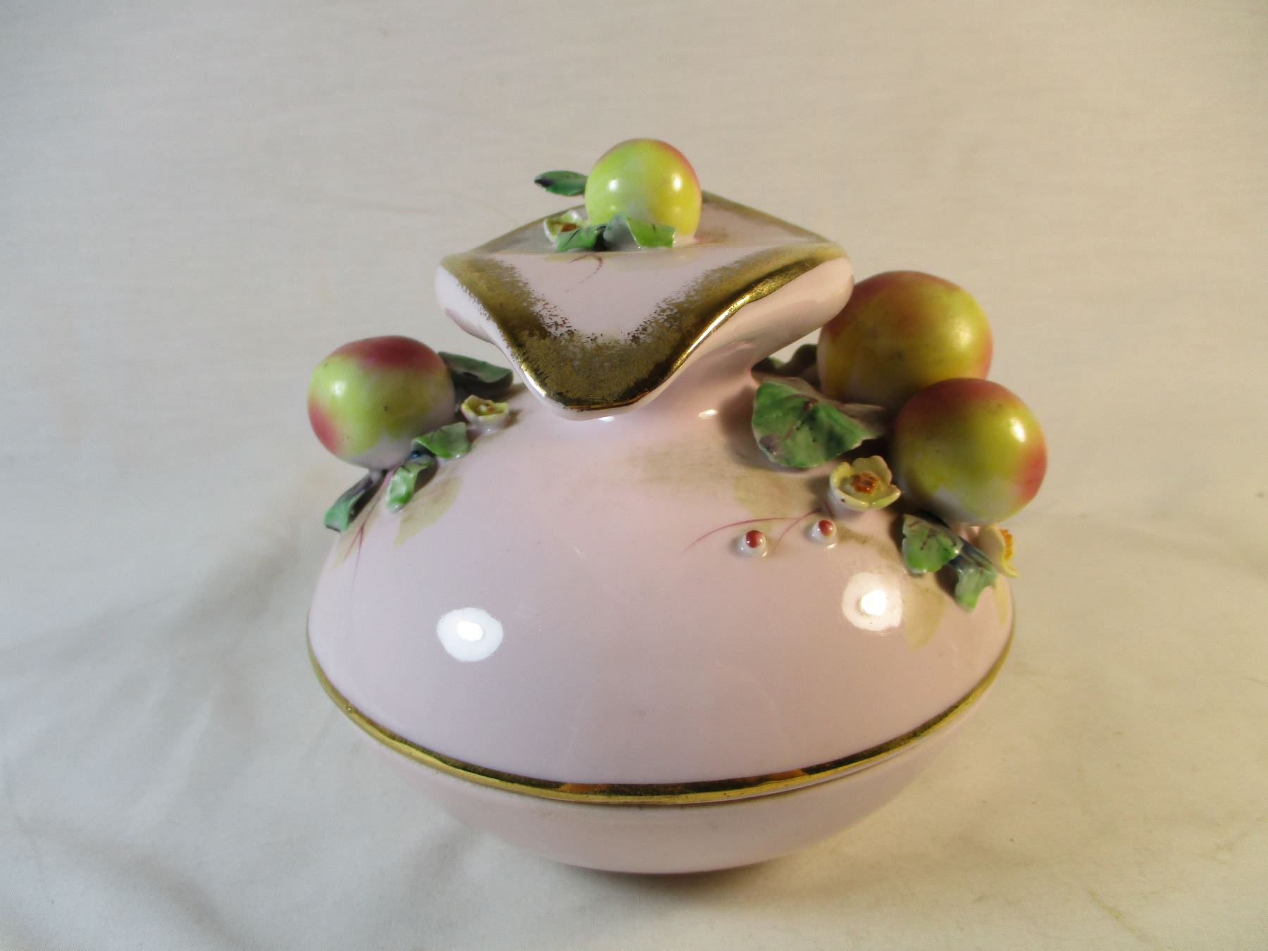 Vintage Victorian Geo Z Lefton China 1956 Fruit Peach Covered Candy Dish
