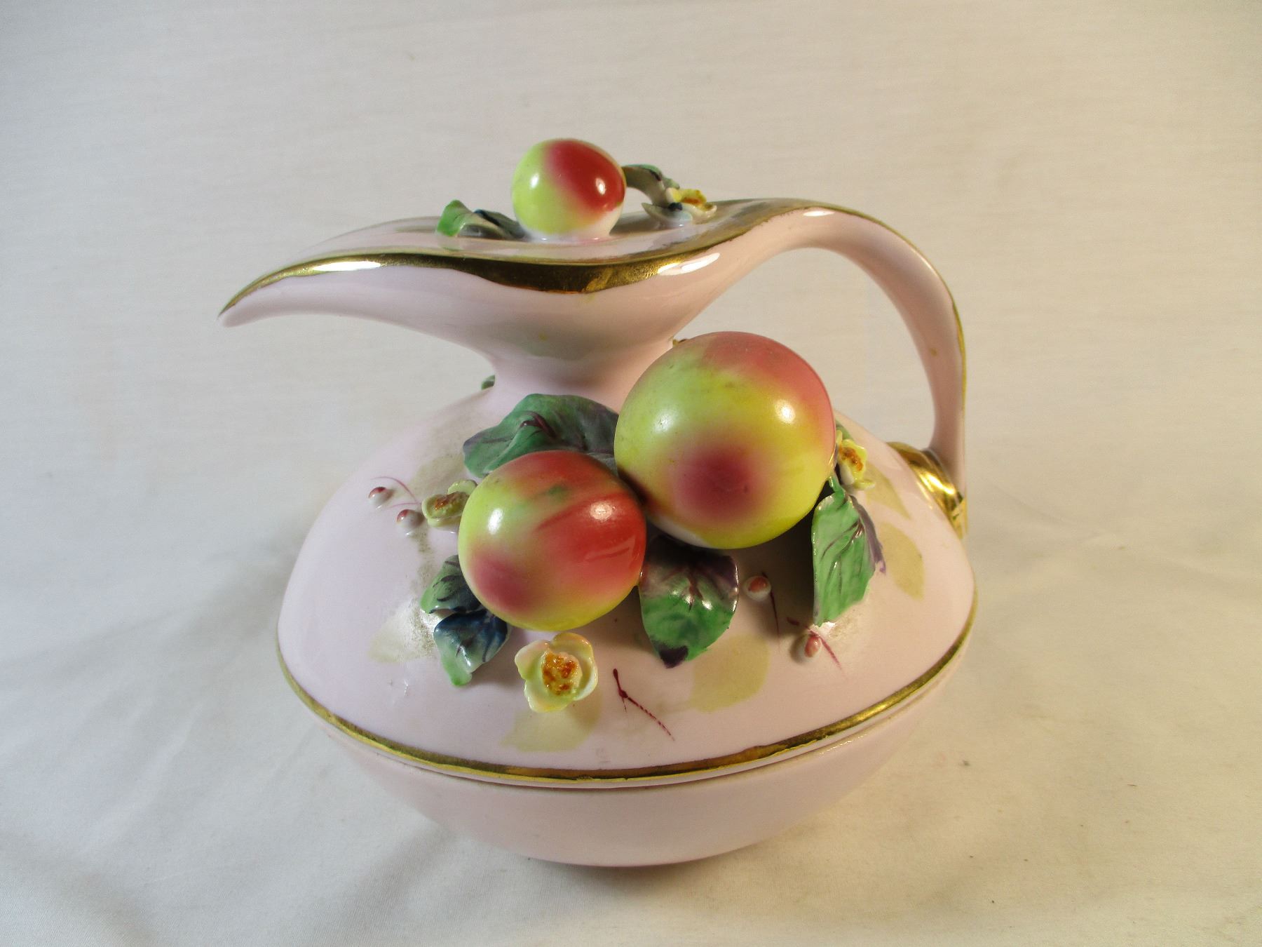 Vintage Victorian Geo Z Lefton China 1956 Fruit Peach Covered Candy Dish