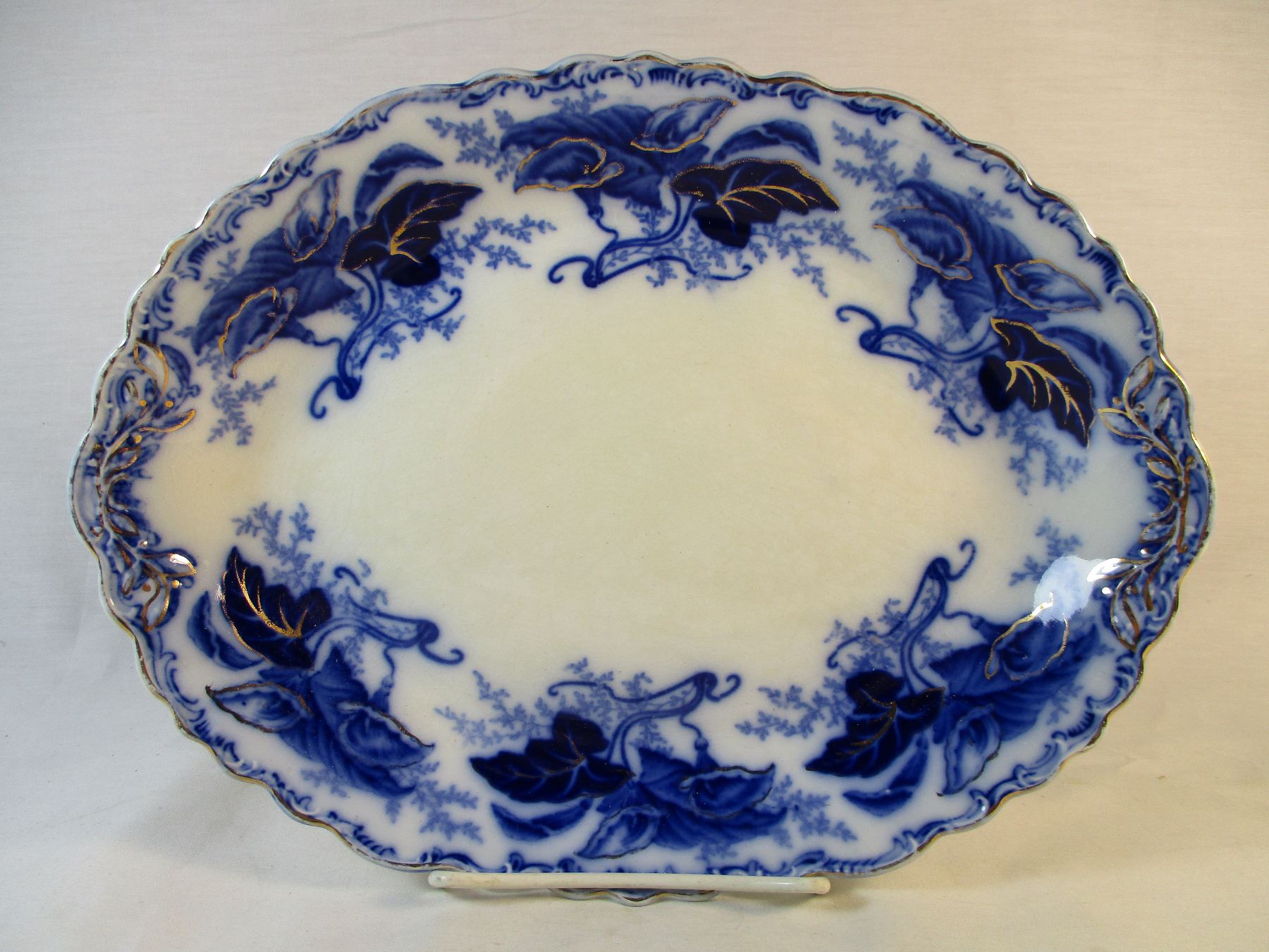 Vintage Fulton Johnson Bros Flow Blue and Gold Gilding Serving Platter