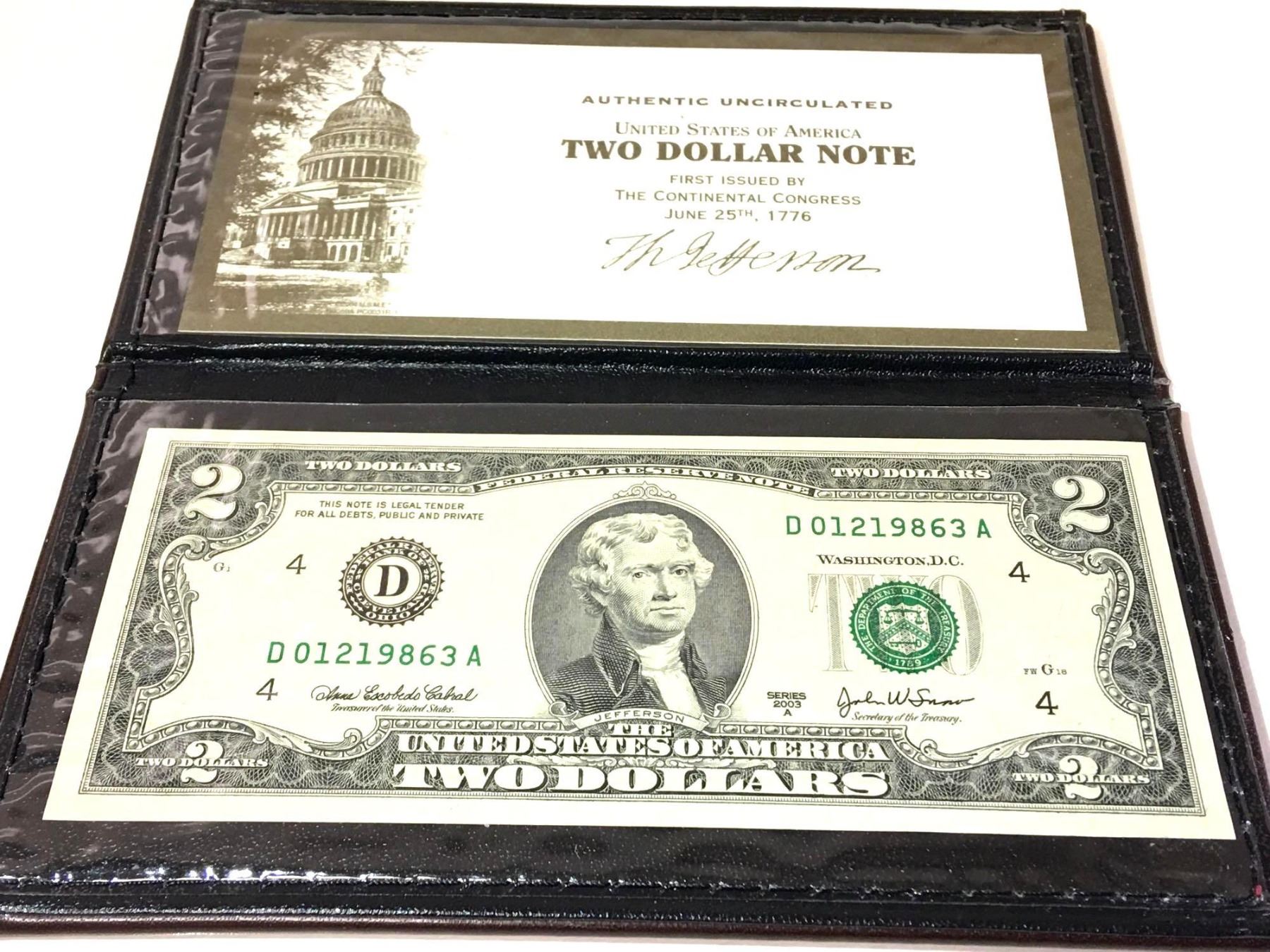 Authentic Uncirculated U.S. Two Dollar Note