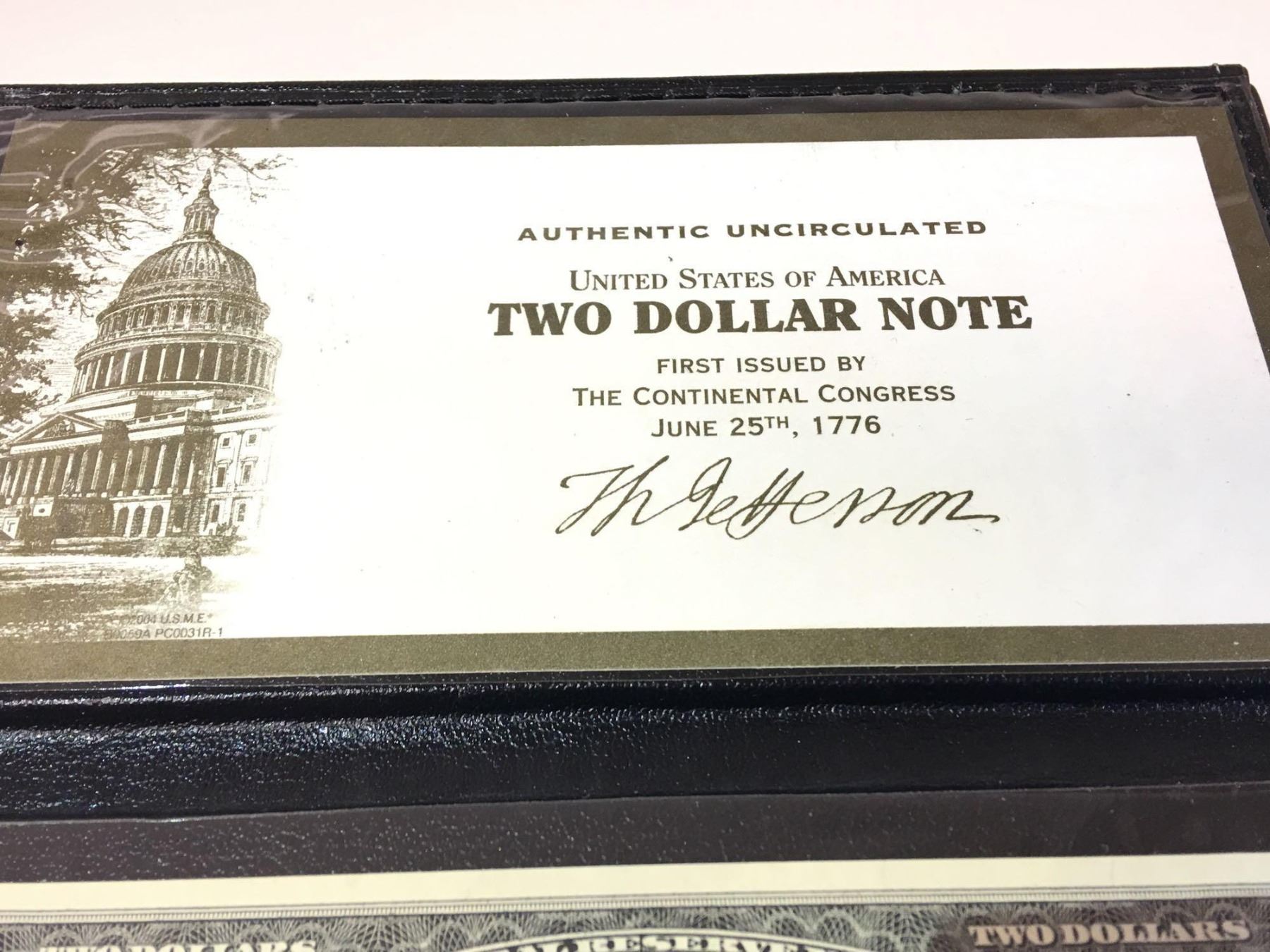 Authentic Uncirculated U.S. Two Dollar Note