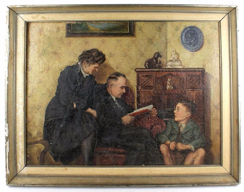 German WWII propaganda oil painting family