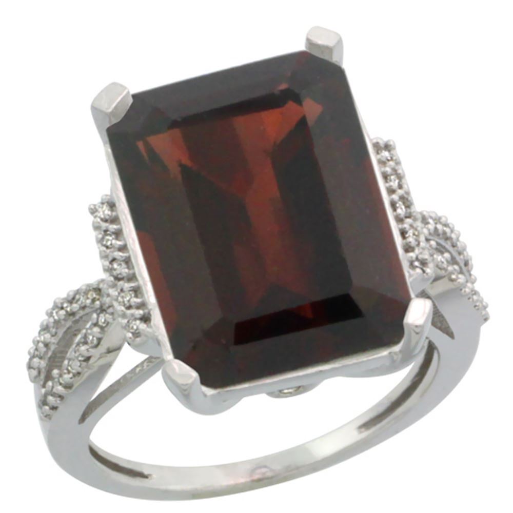 Natural 12.14 ctw Garnet & Diamond Engagement Ring 10K White Gold - REF ...