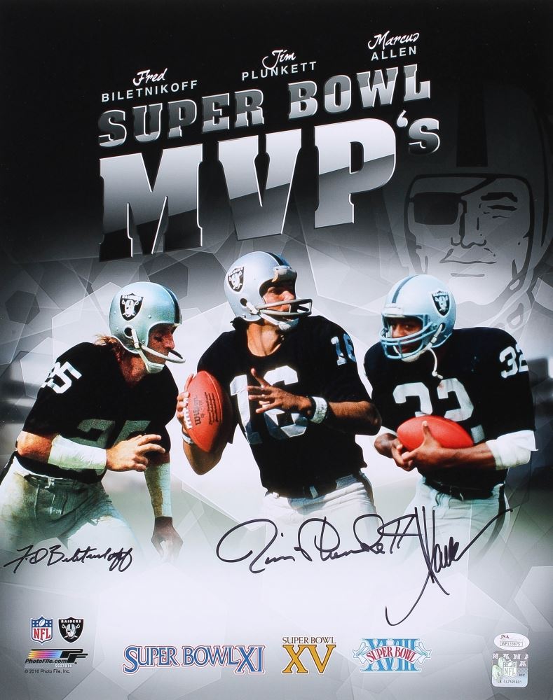 Marcus Allen, Jim Plunkett Fred Biletnikoff Signed Raiders 16x20 Photo ...