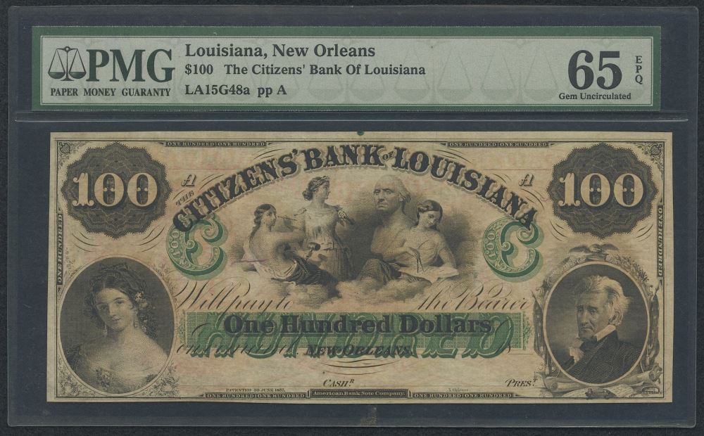 1800s $100 Once Hundred Dollars - Citizens' Bank of Louisiana - New ...