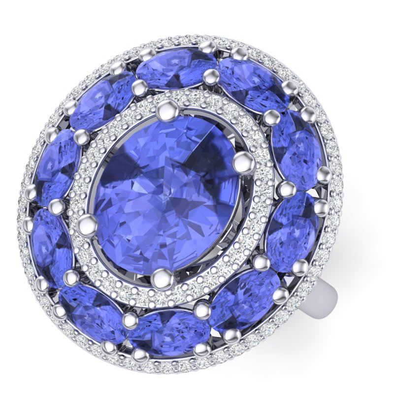 8.49 CTW Royalty Tanzanite & VS Diamond Ring 18K White Gold - REF ...
