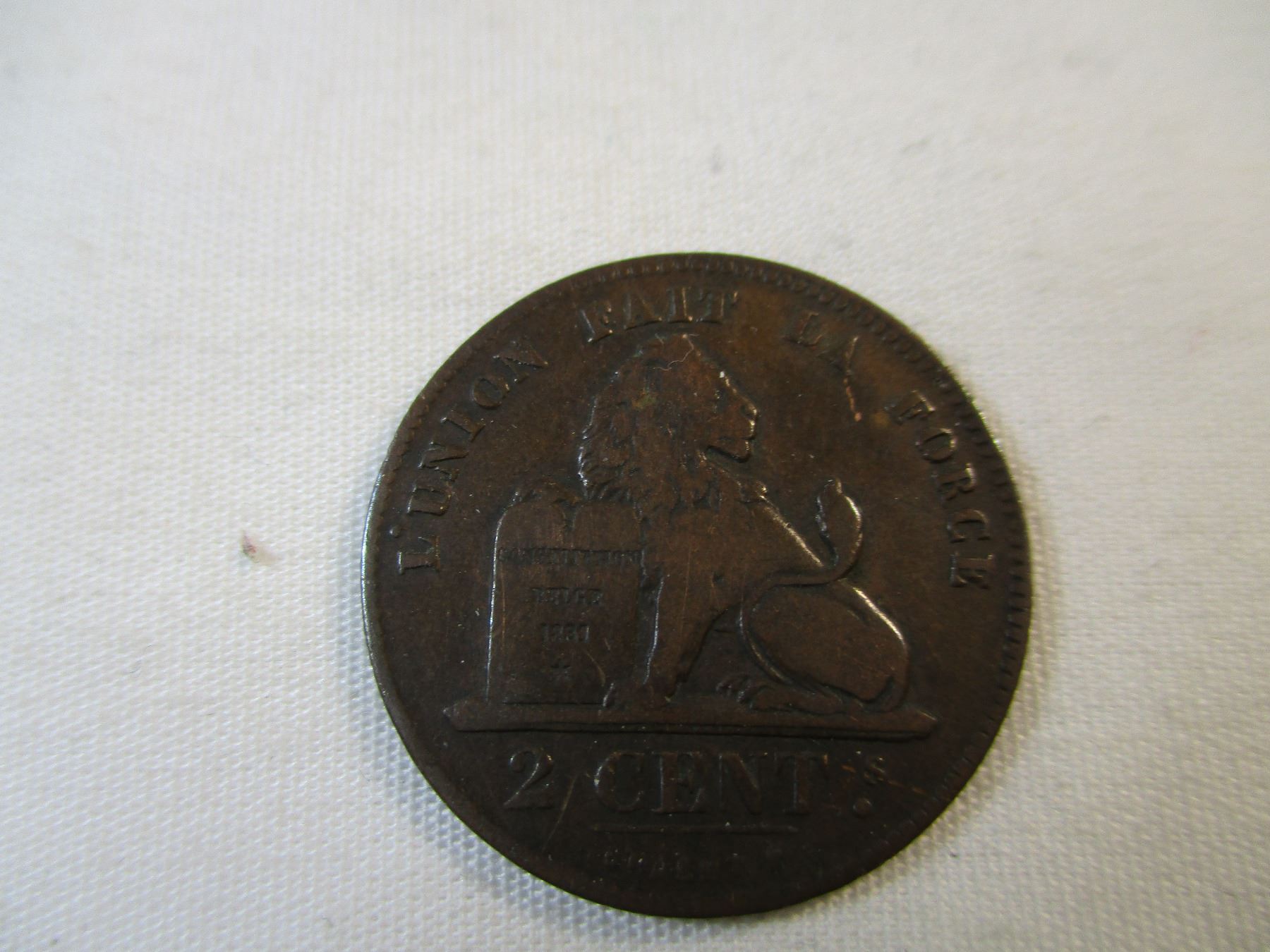 1886 La Union Fait La Force Belgium 2 Centimes 2 Cent Piece
