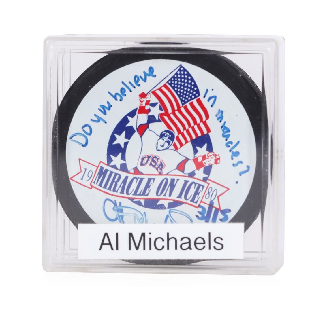 Al Michaels signed 1980 "Miracle on Ice" Puck - XIII Olympic Winter ...