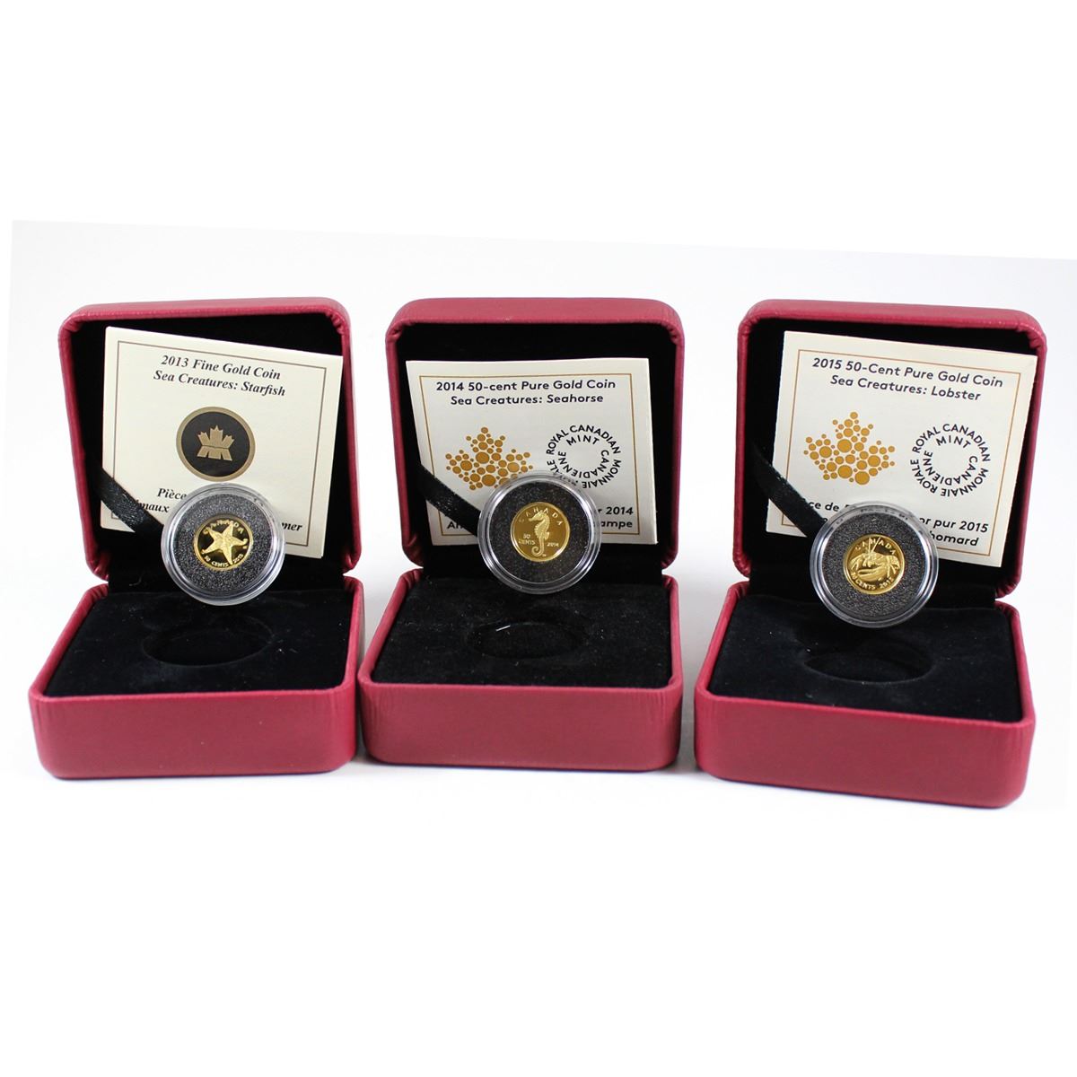 Lot of 3x 2013-2015 Canada 50-cent Sea Creatures 1/25oz. Fine Gold ...