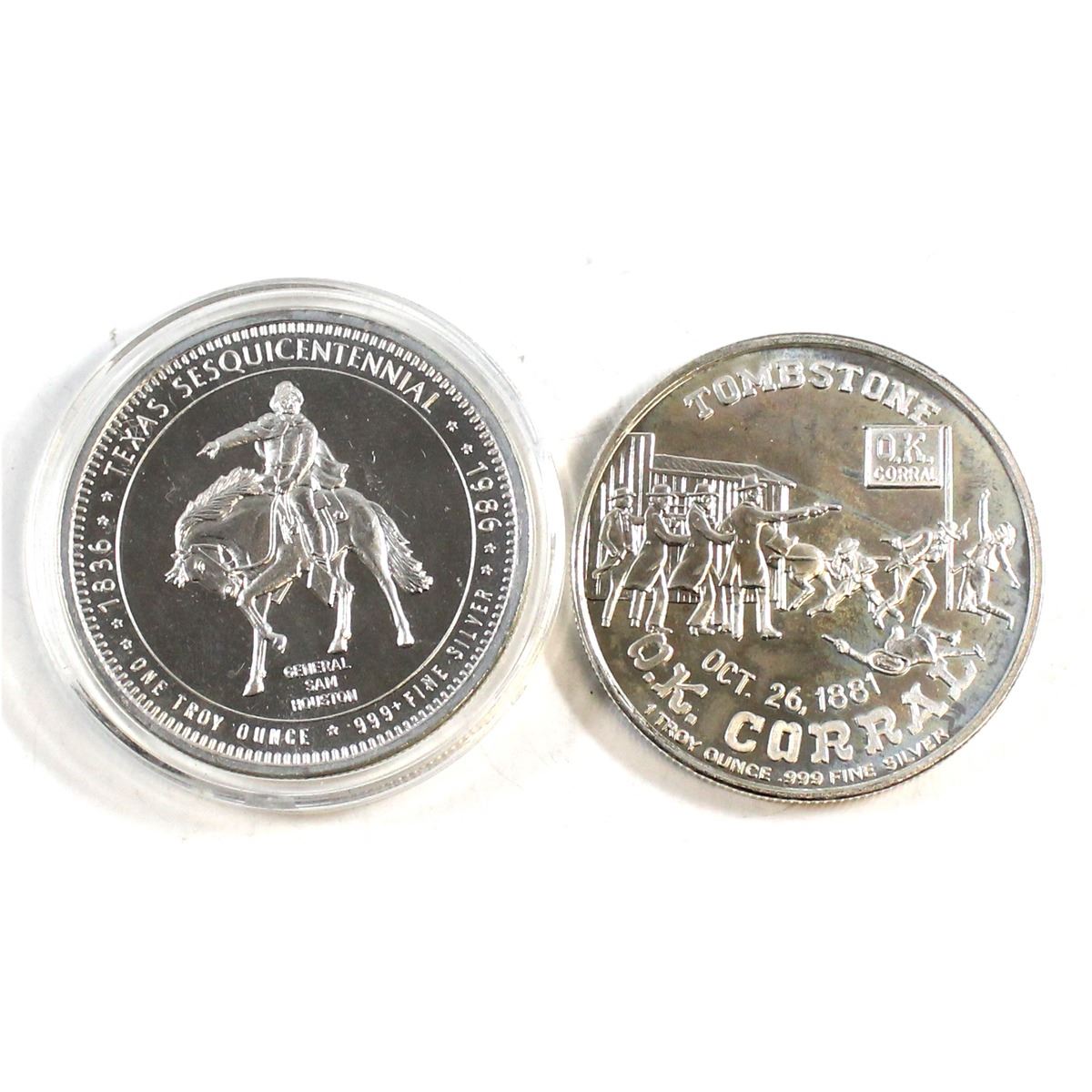 1986 Texas Sesquicentennial 1oz Fine Silver Round & Tombstone 'O.K ...