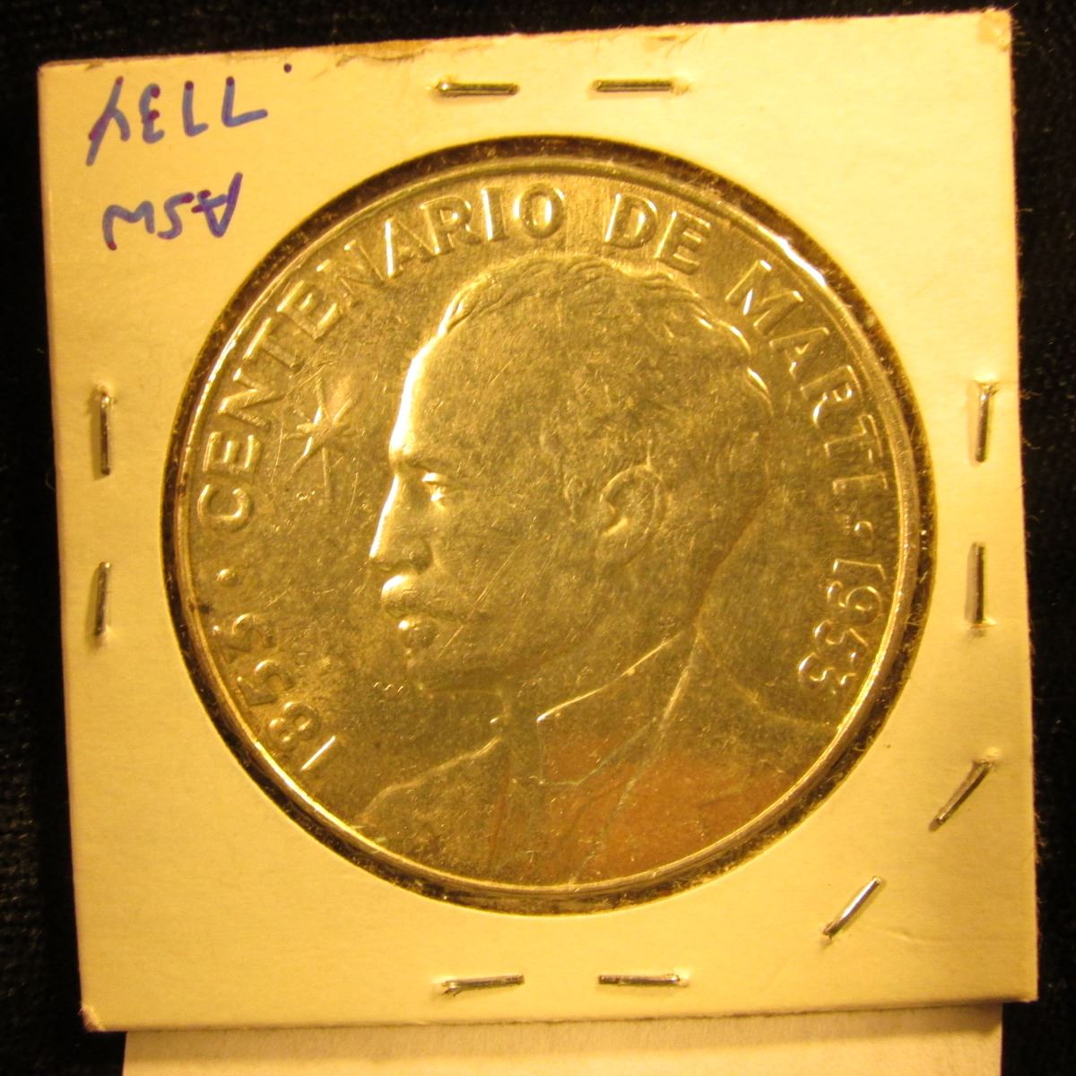 1853-1953 Republic Of Cuba Centennial Of Marti Silver One Peso, Ef.