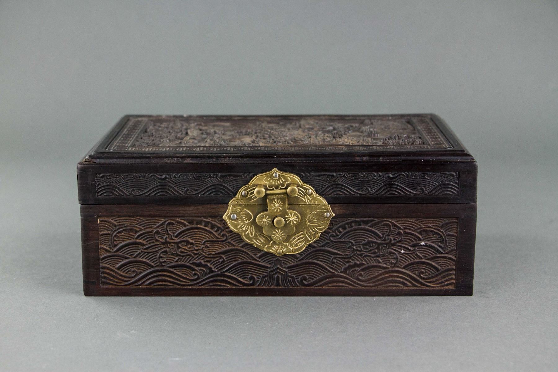 Chinese Republic Zitan Wood Carved Jewelry Box