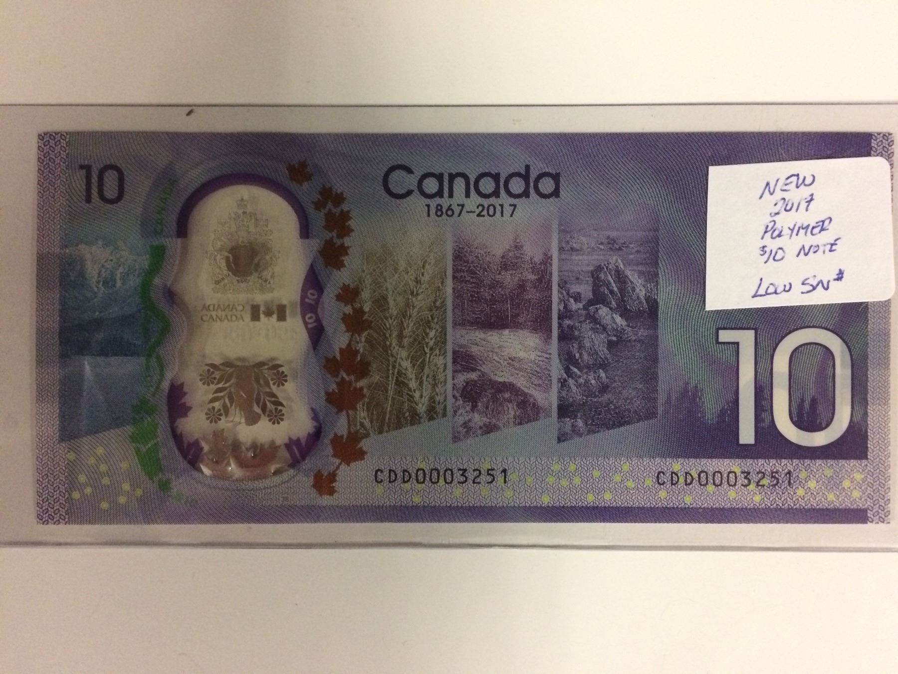 NEW 2017 POLYMER $10 CANADIAN BANK NOTE (LOW SN#)