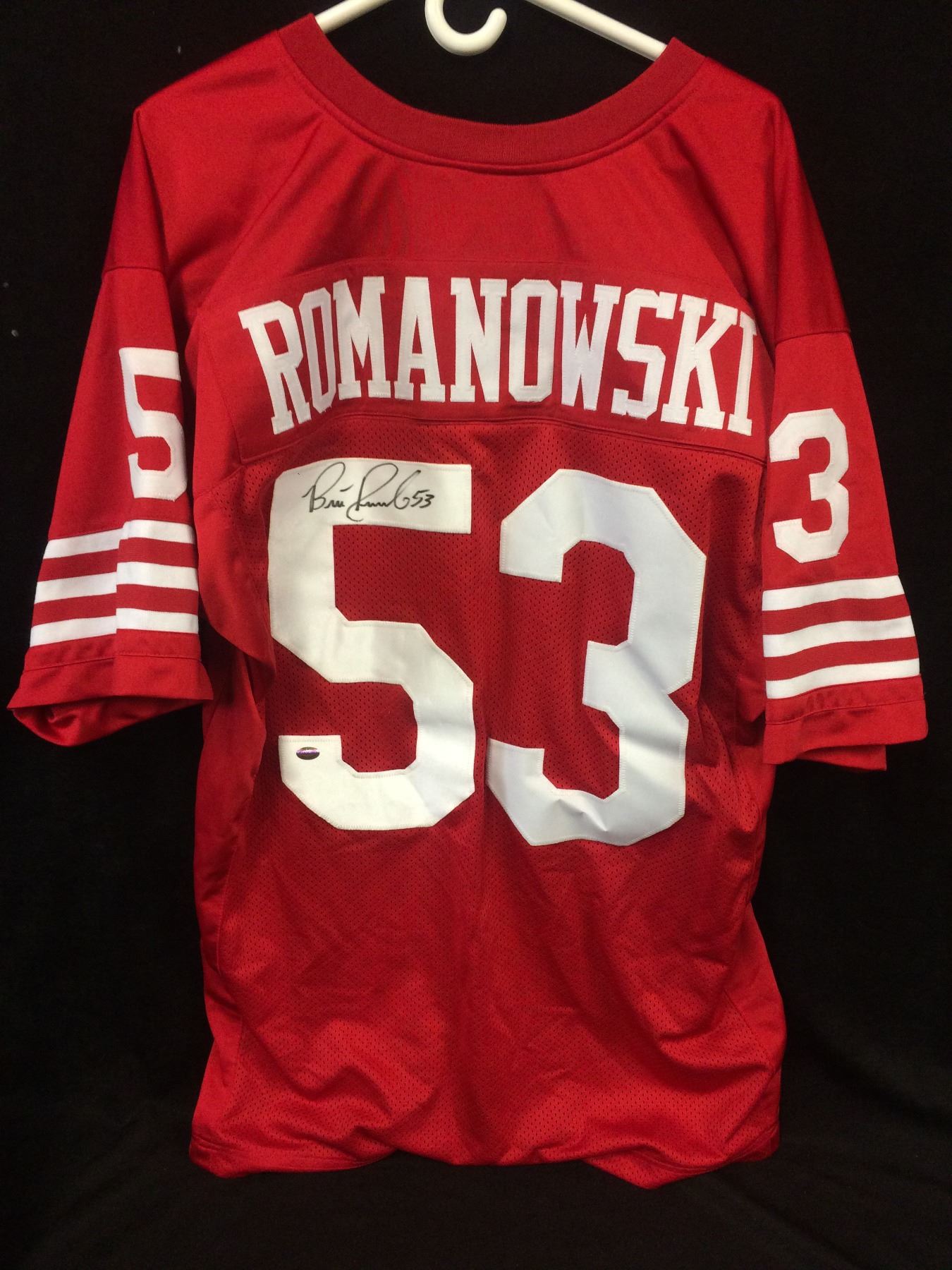 BILL ROMANOWSKI AUTOGRAPHED 49ERS FOOTBALL JERSEY W/ COA