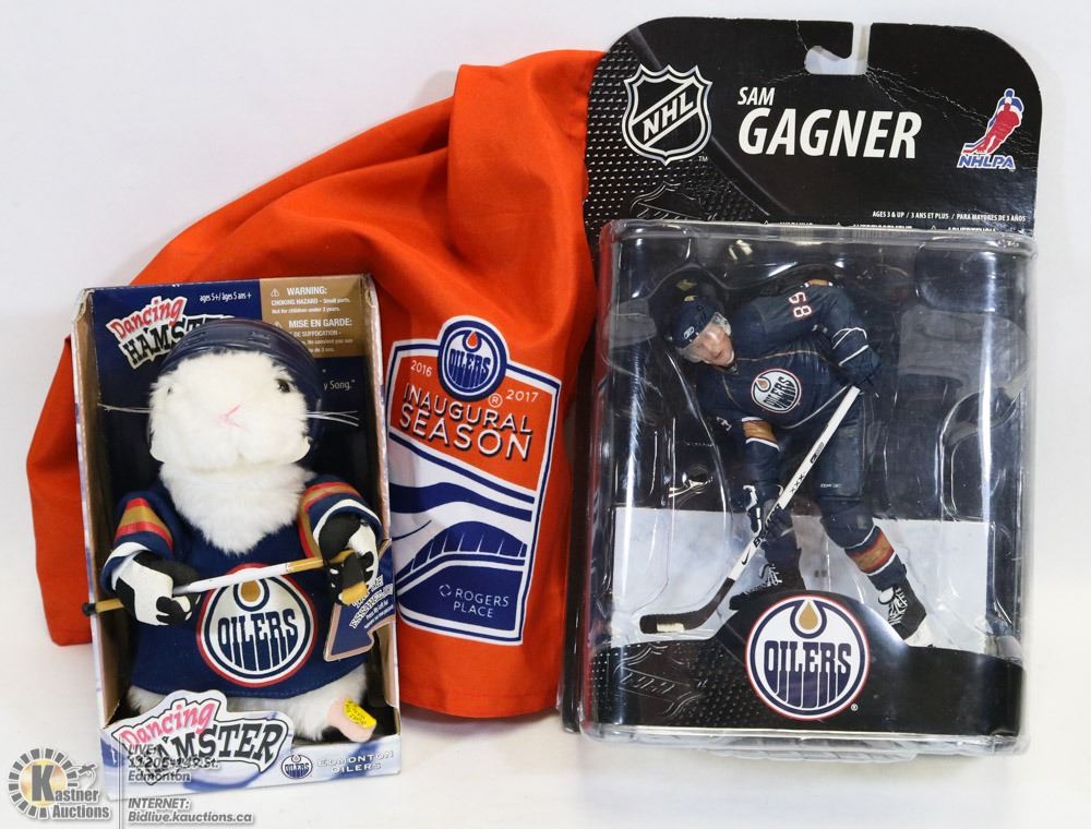 BOX WITH 3 OILERS COLLECTIBLES - ROGERS OILERS