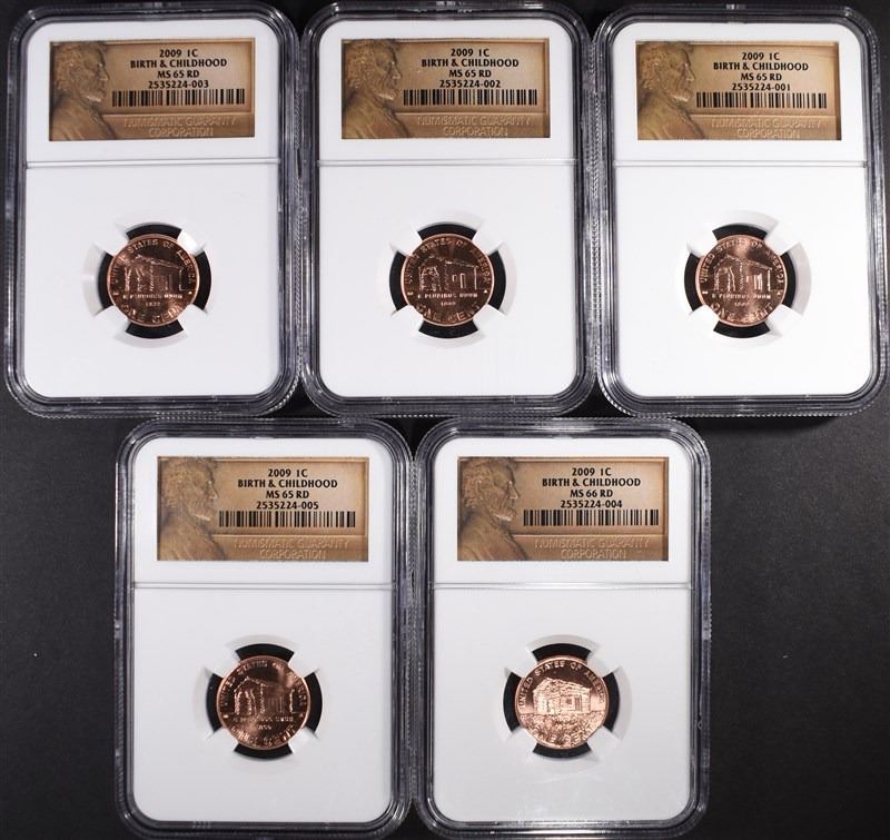 LOT OF 5 - NGC GRADED LINCOLN CENTS