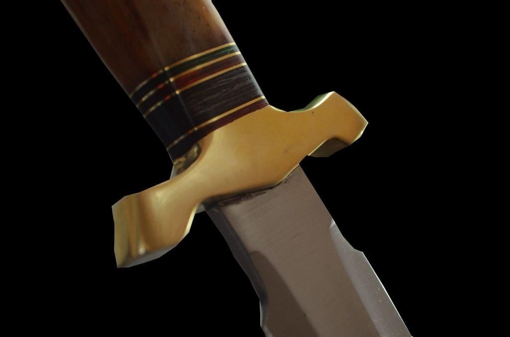 Custom Handmade D-2 Steel Knife ROSE WOOD AND BRASS With Leather Sheath