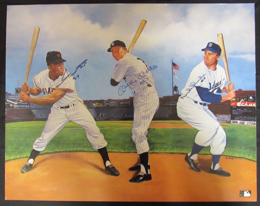 Mickey Mantle, Willie Mays Duke Snider Signed 22x28 Poster Inscribed ...