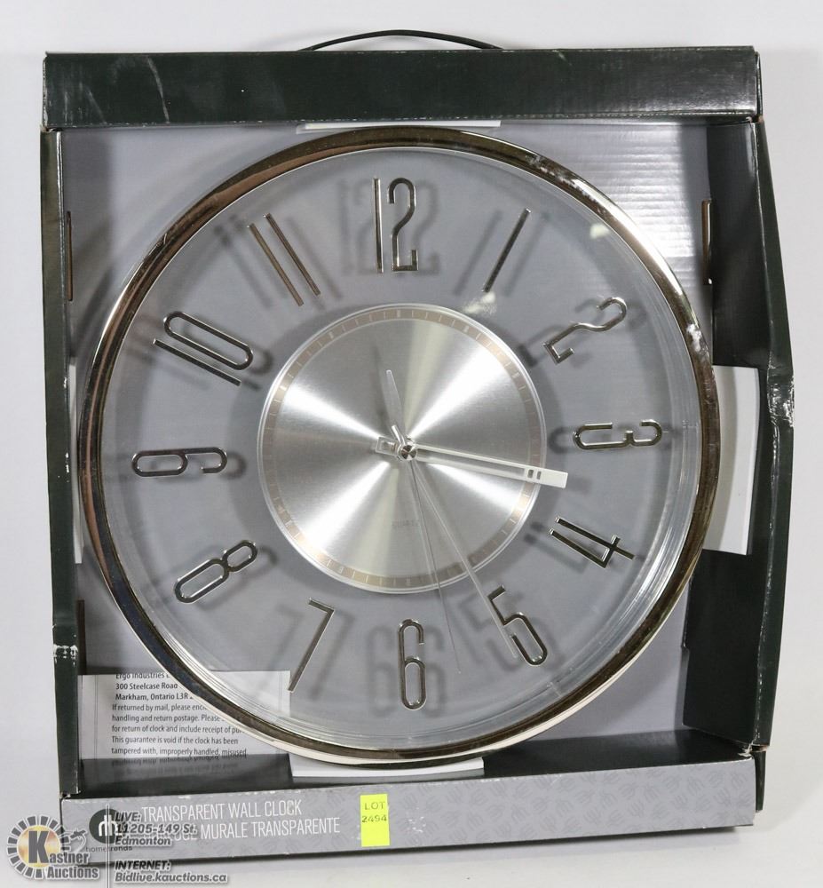HOMETRENDS CHROME & TRANSPARENT WALL CLOCK