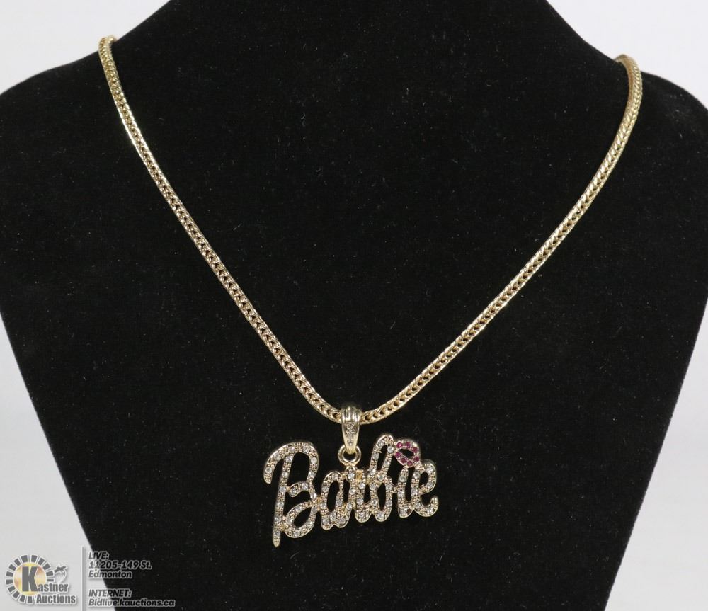 GOLD COLOURED 'BARBIE' PENDANT AND CHAIN