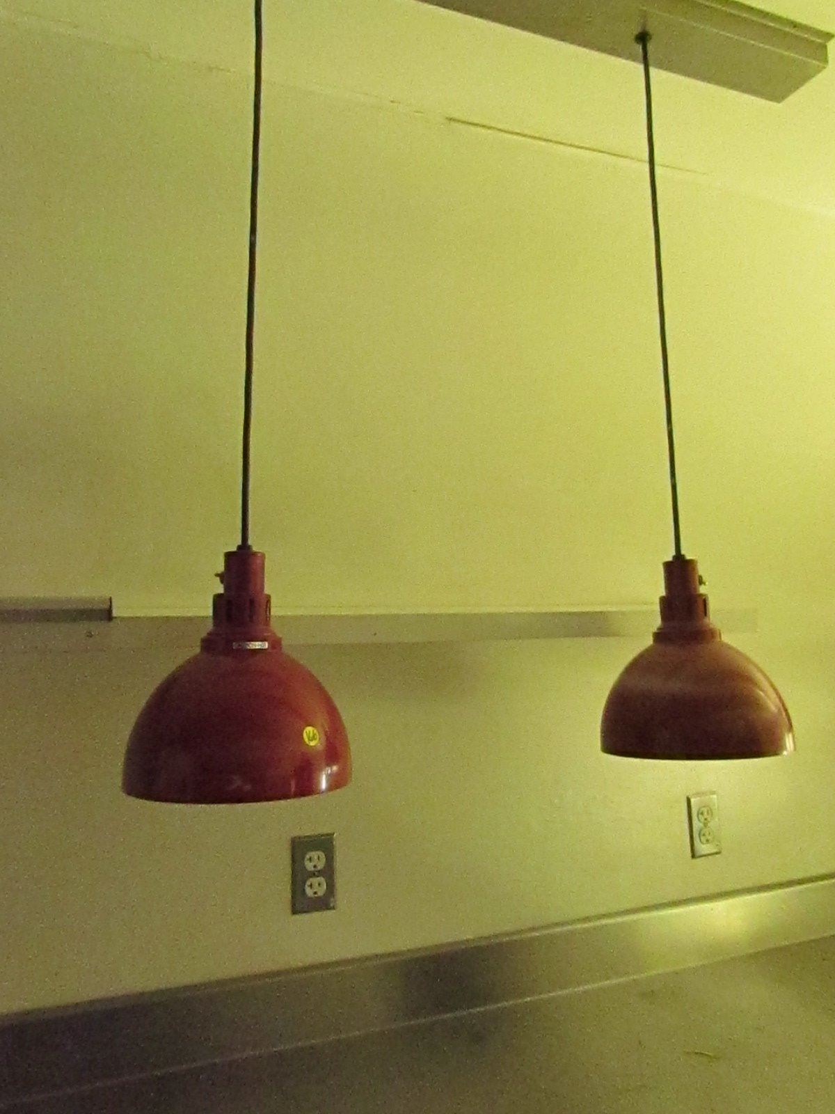 Set of red Merco ceiling lamps