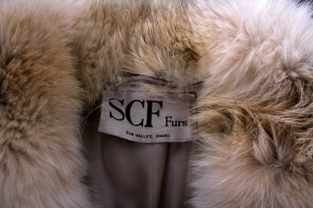 Full Length Grey Wolf Fur Coat With White Fox Trim