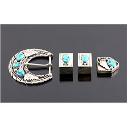 Navajo Sterling Silver Turquoise Ranger Buckle Set