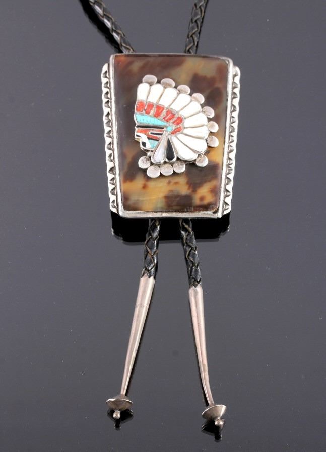 Navajo Sterling Silver Tortoise Shell Bolo Tie