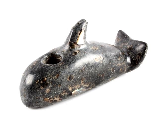 Chumash Indian Steatite Killer Whale Effigy Pipe