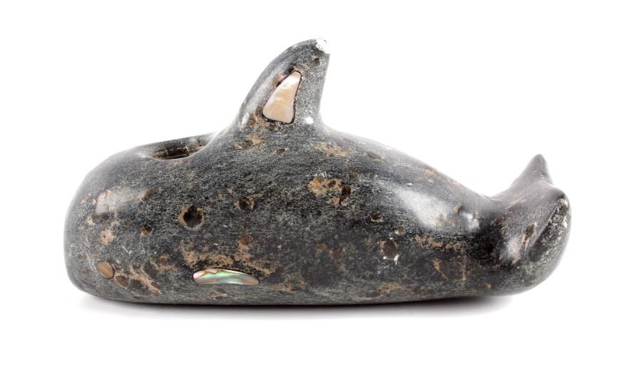 Chumash Indian Steatite Killer Whale Effigy Pipe