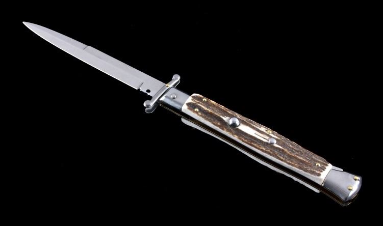 Frank B. Italian Stiletto Stag Horn Switchblade