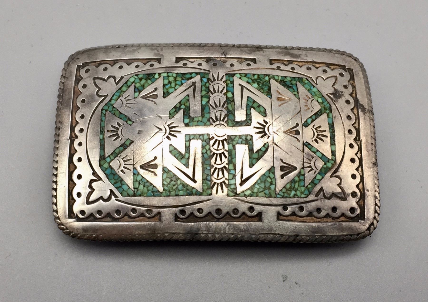 Vintage Turquoise Inlay Belt Buckle