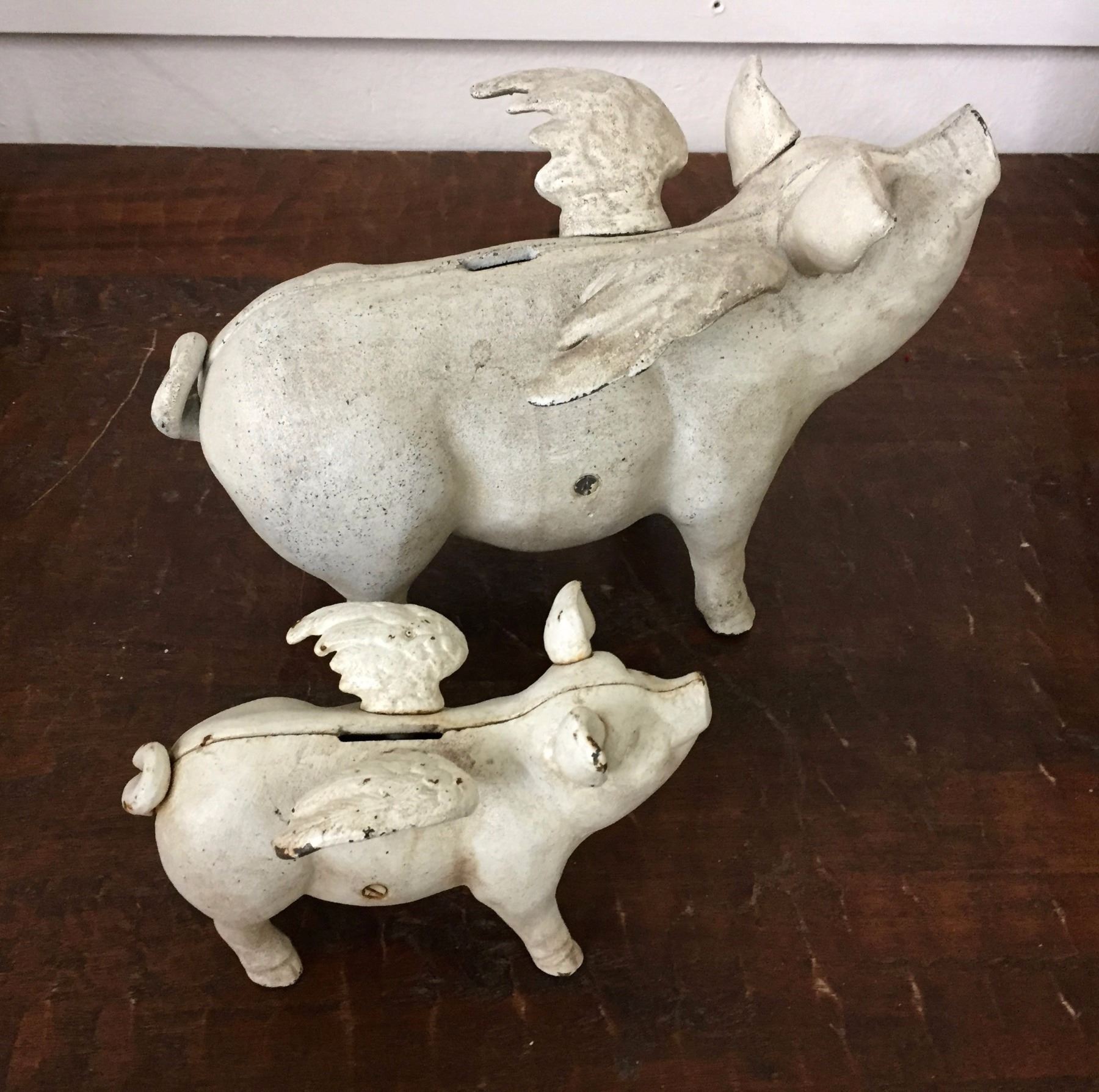 Pair of Antique Cast-Iron Piggy Banks