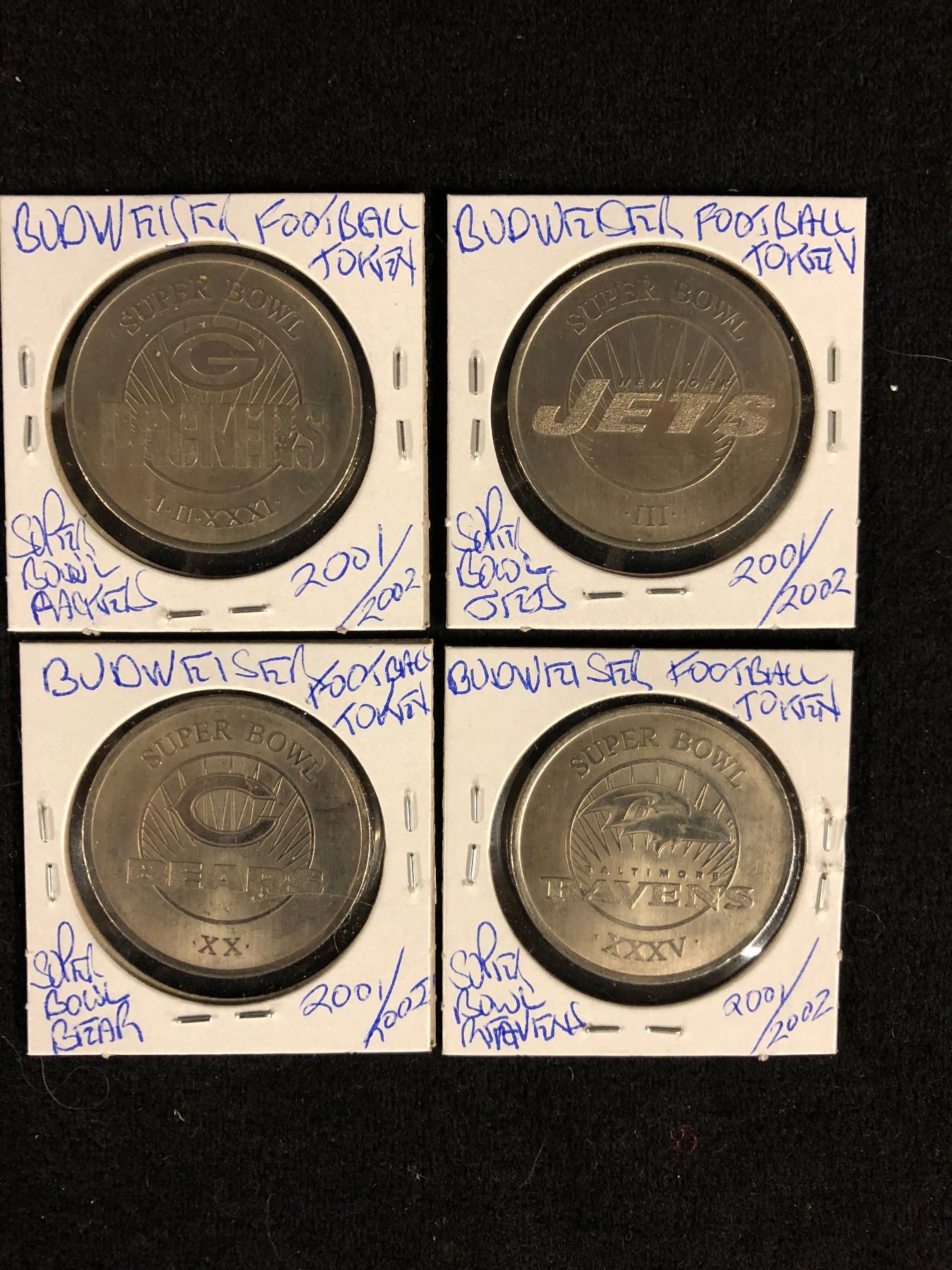 2001-02 BUDWEISER SUPERBOWL FOOTBALL TOKENS LOT (PACKERS, BEARS, JETS ...