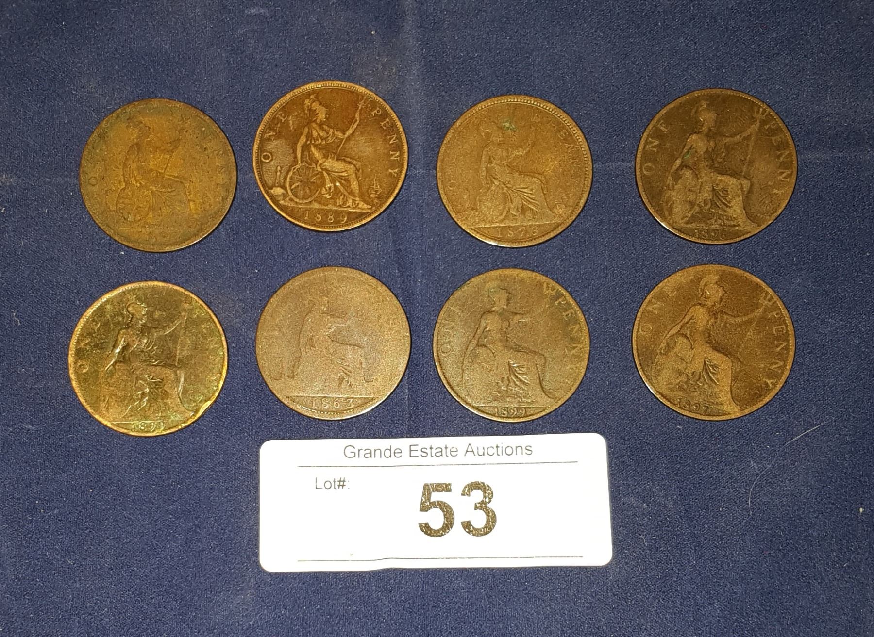 EIGHT -1863-1899 LARGE 1 CENT PENNIES