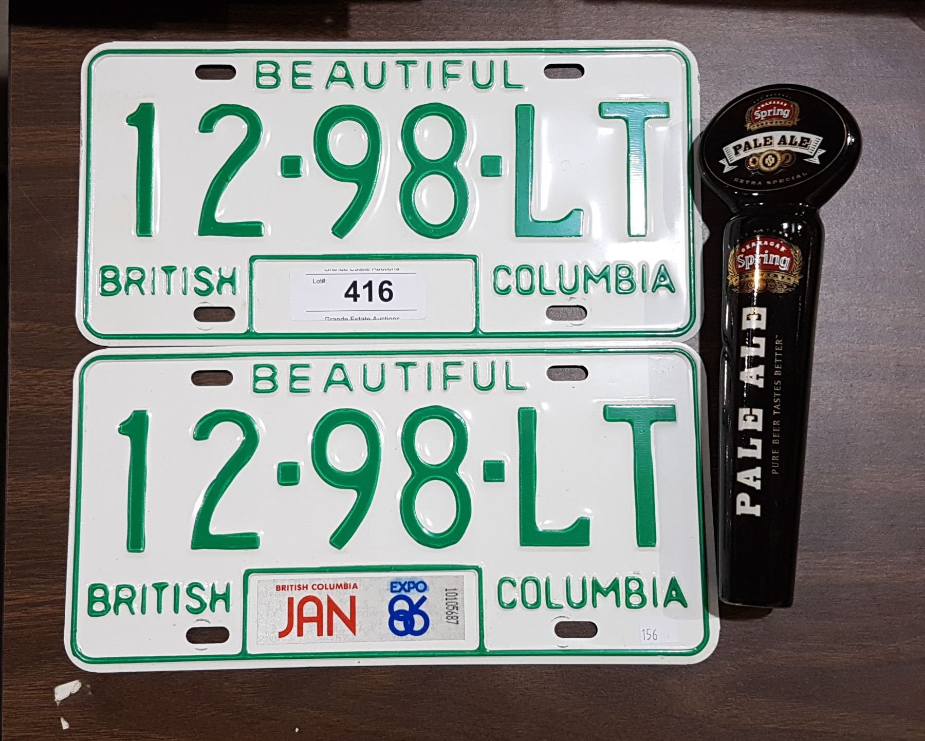 2 VINTAGE LICENSE PLATES & BEER TAP HANDLE
