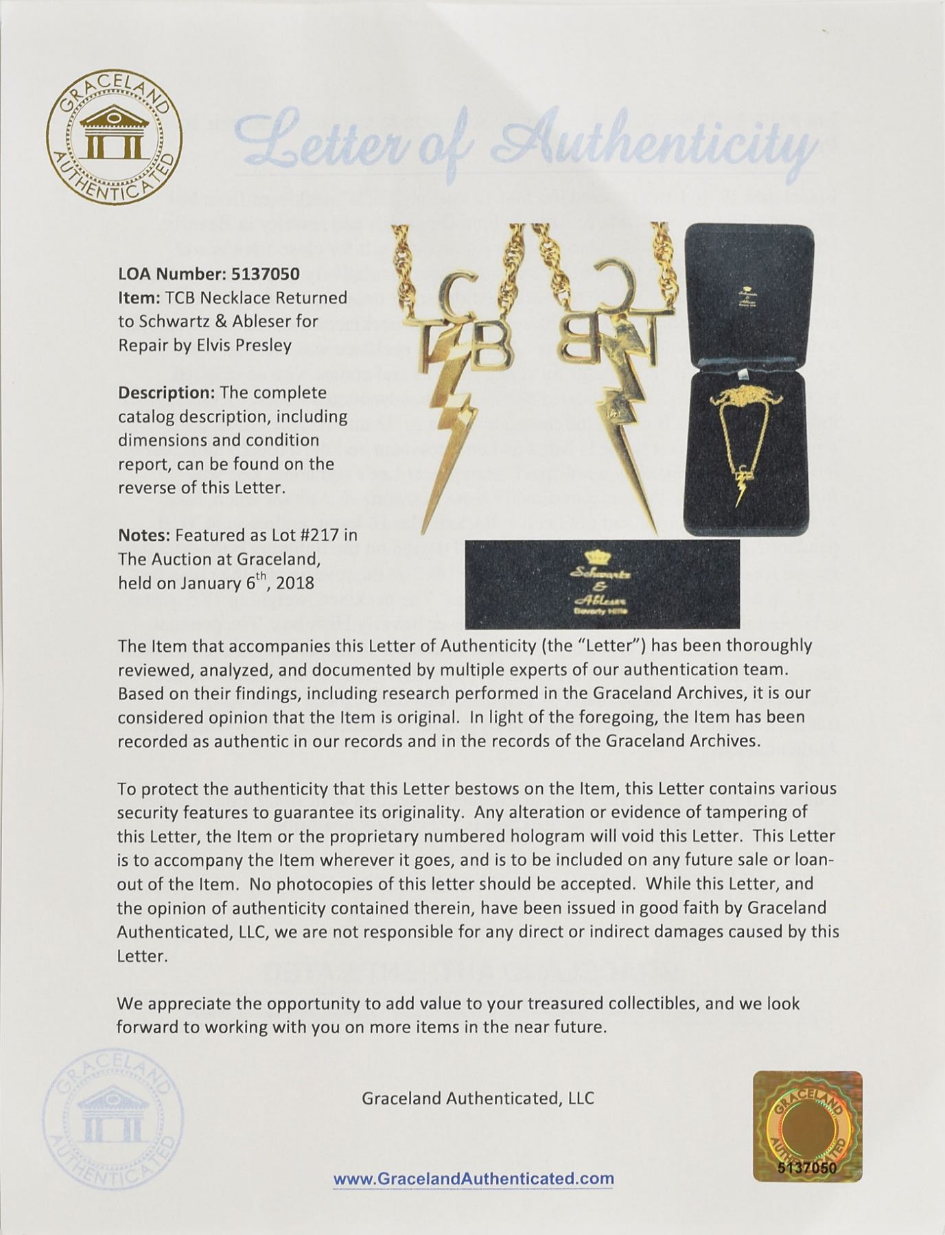 Elvis Presley 14K Gold TCB Necklace