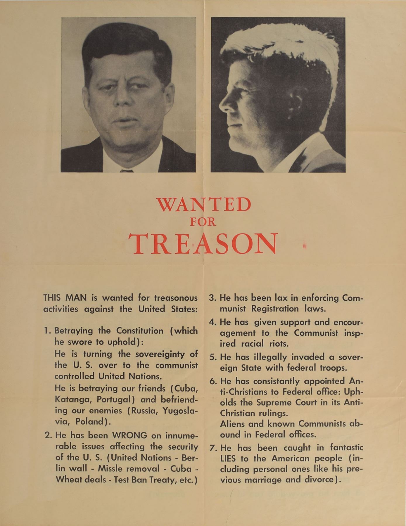 John F. Kennedy 'Wanted For Treason' Poster