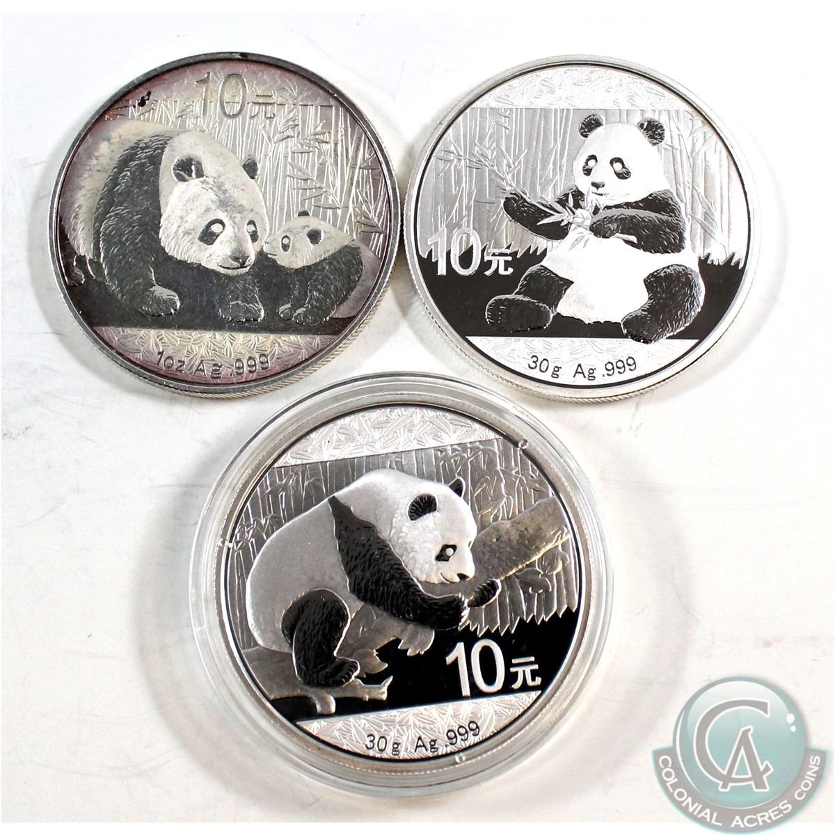 Lot of 3x China Panda .999 Fine Silver Coins - 2011 1oz., 2016 & 2017 ...