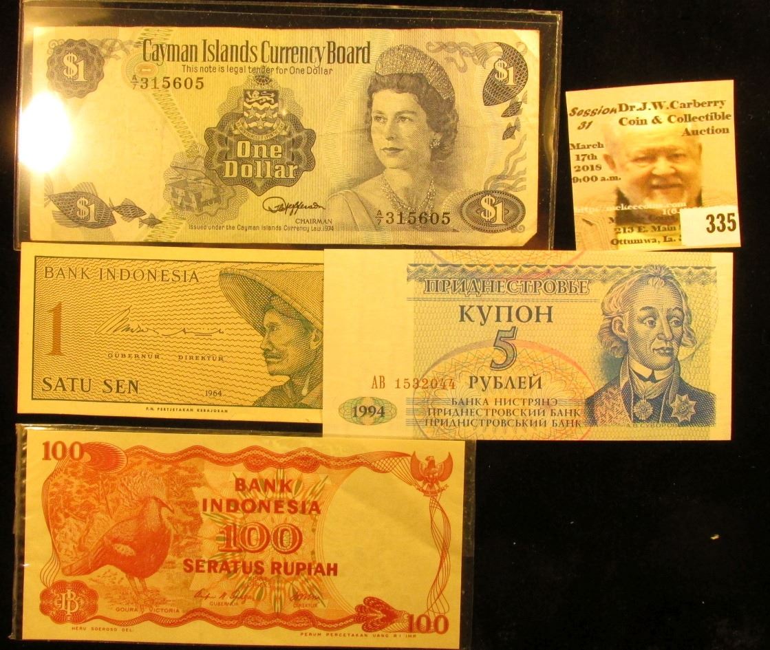 100 Seratus Rupiah Bank of Indonesia note; $1 Cayman Islands Currency ...