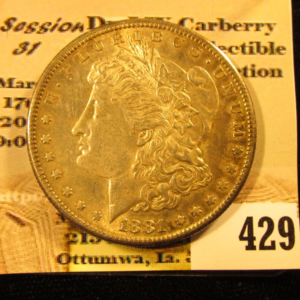 1881 S U.S. Morgan Silver Dollar, original toned almost Uncirculated.
