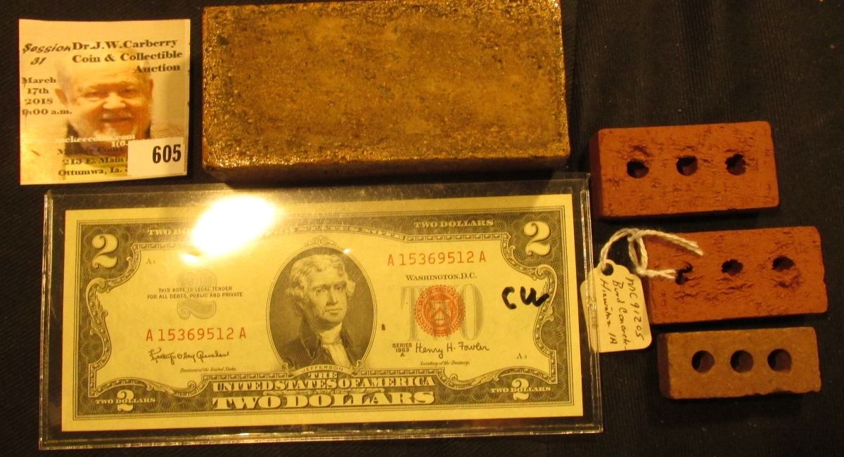 Red Clay Brick labeled on side "Hytex Brick", 4" x 1 7/8" x 1 1/8"; (3 ...