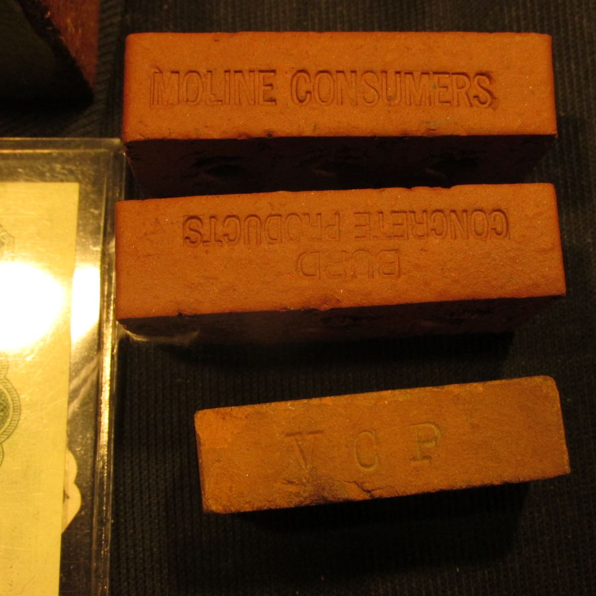 Red Clay Brick labeled on side "Hytex Brick", 4" x 1 7/8" x 1 1/8"; (3 ...