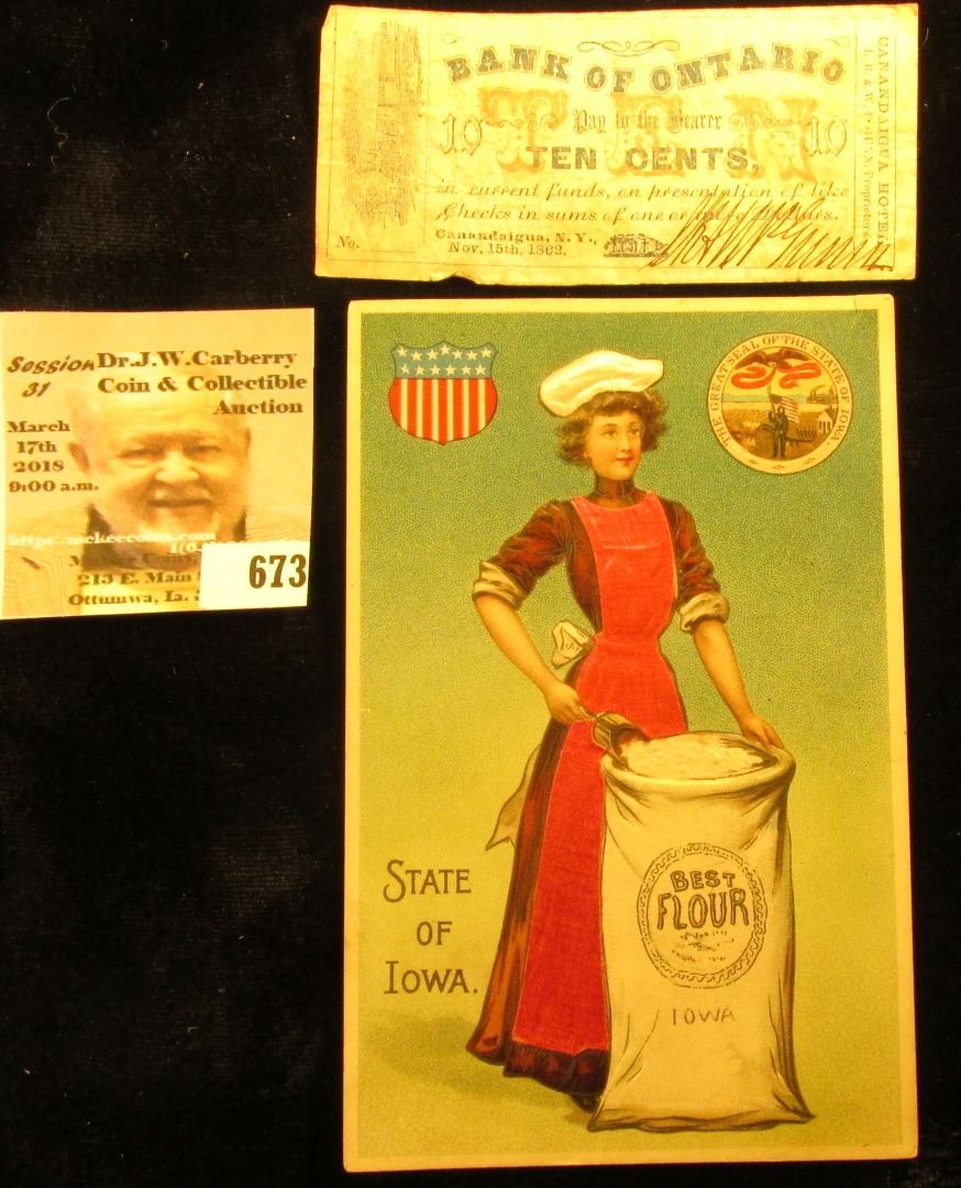"State of Iowa Best Flour" Advertising Postcard; & a Nov. 15th, 1862 ...